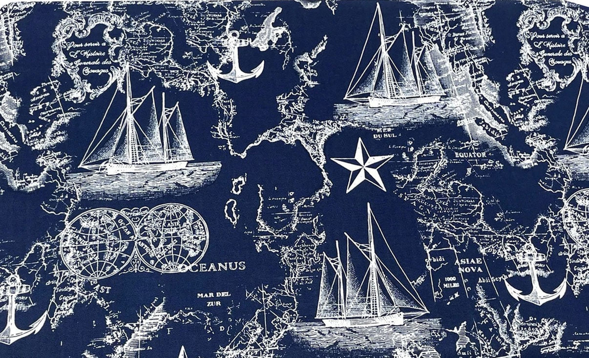 Nautical map old world map Navy white quilting Fabric Sailor Fabric Bo ...