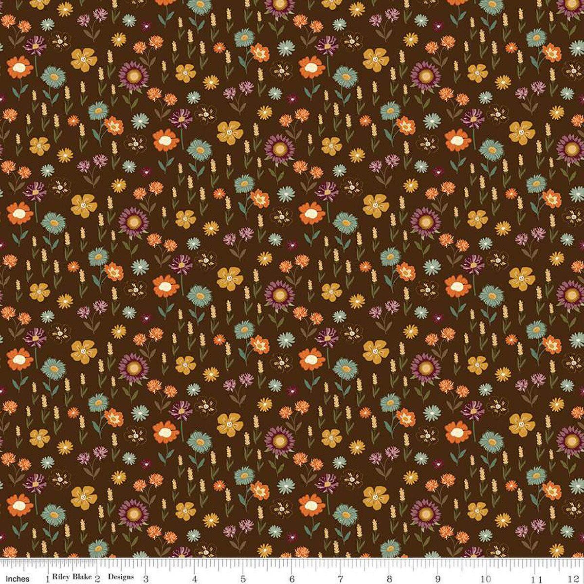 Riley Blake The Awe of Autumn Floral Brown C16194-BROWN 100% cotton wi ...