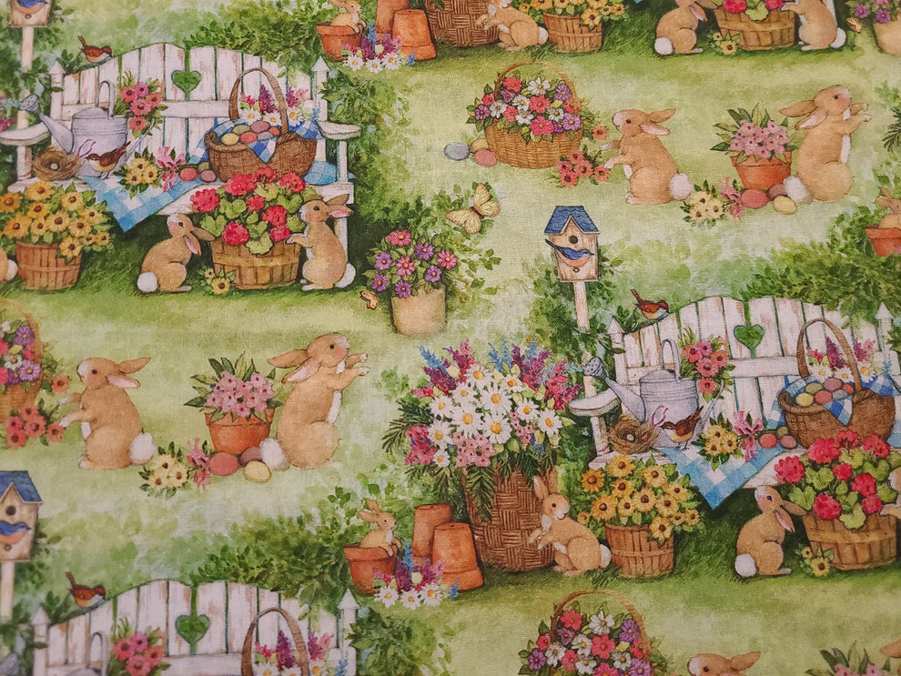 Susan Winget Bunnies Scenic Easter Cotton Fabric 100% cotton half yard ...