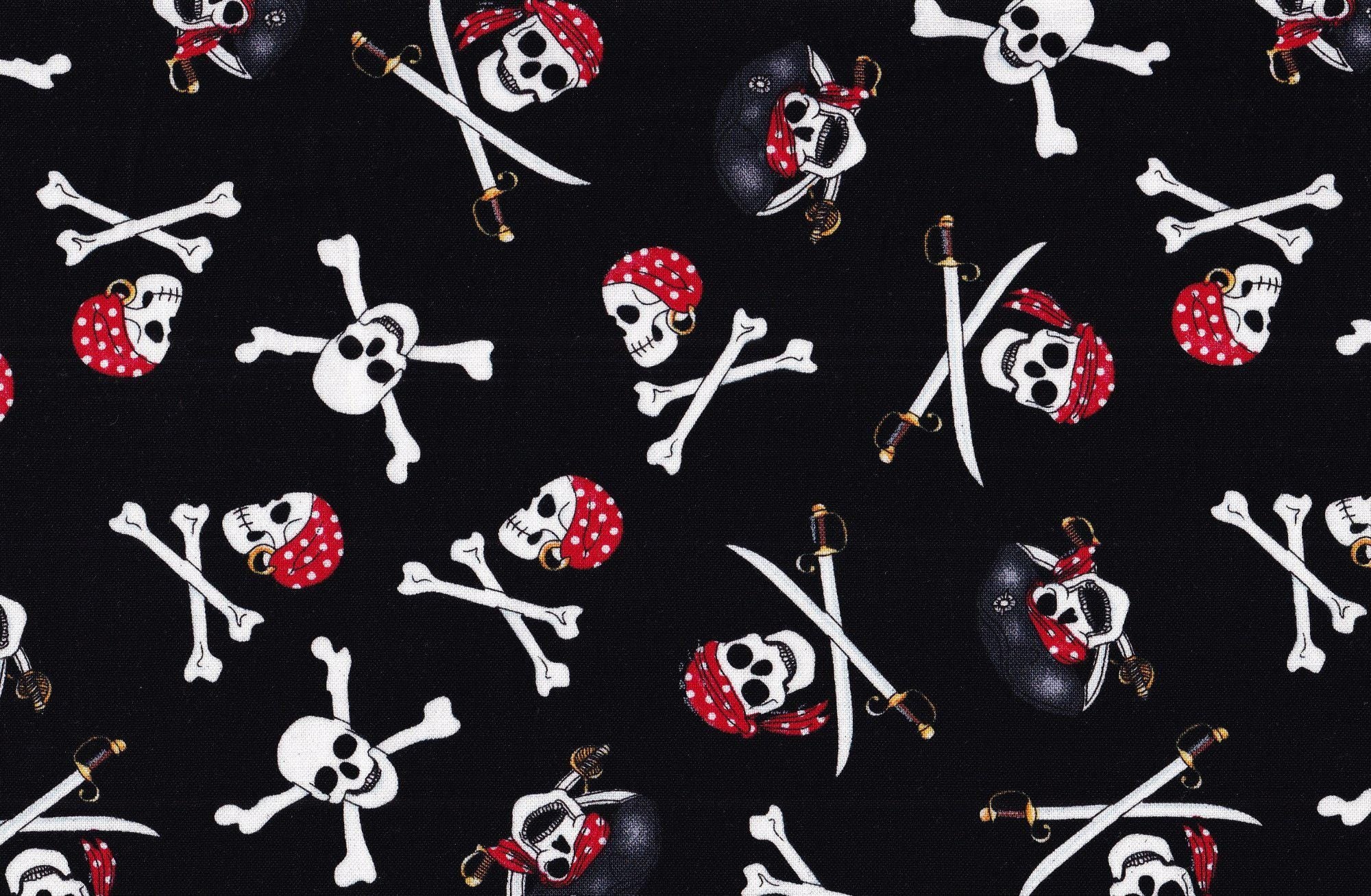 Hi Fashion Halloween Novelty 0942-9507 Black Pirate Skulls 100% Cotton ...