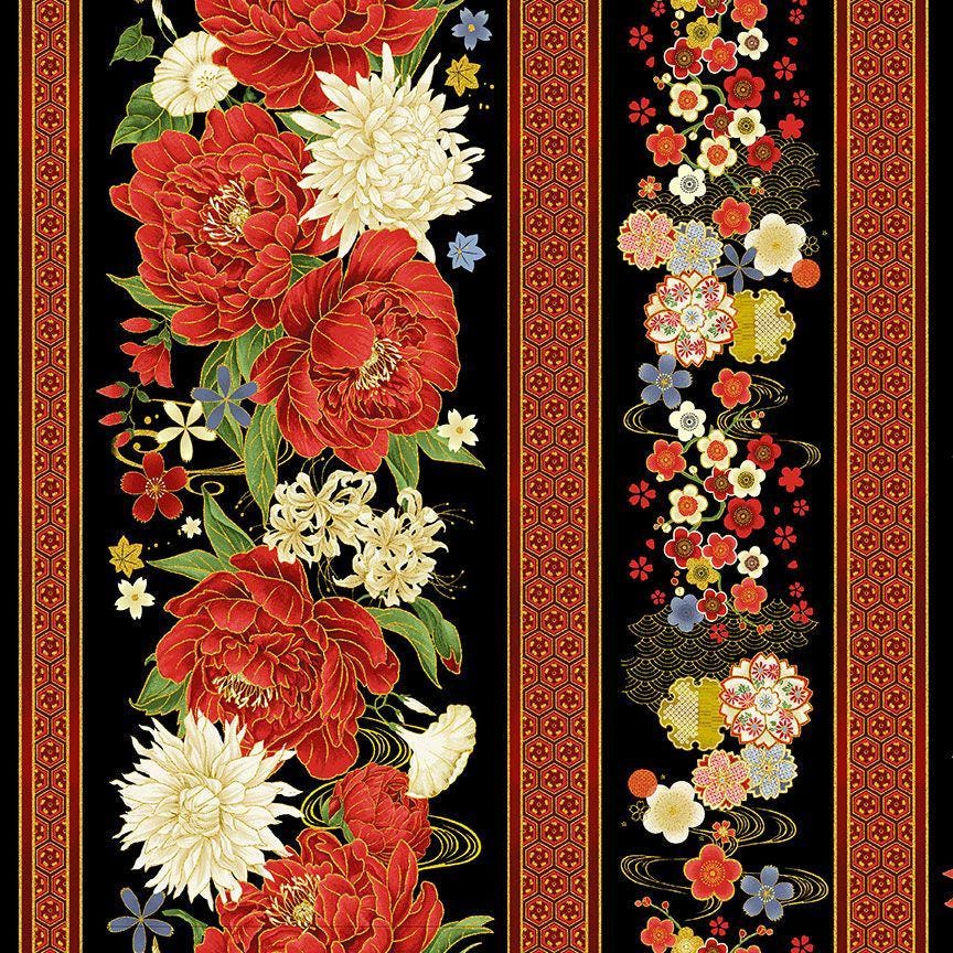 Timeless treasures Lotus Garden 11" stripes met LOTUS-CM3662 black 100 ...