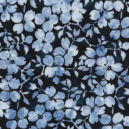 Island Batik Dogwood-Blue Midnight Blue dark blue 100% cotton floral B ...